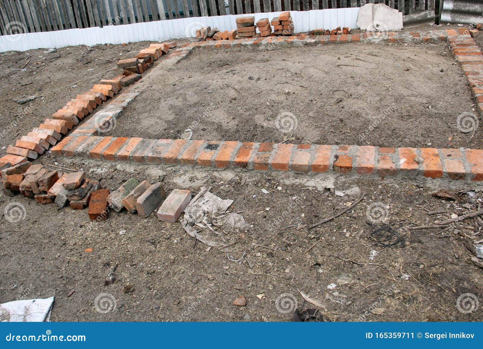 Construction of the Red Brick Foundation Stock Image - Image of house ...