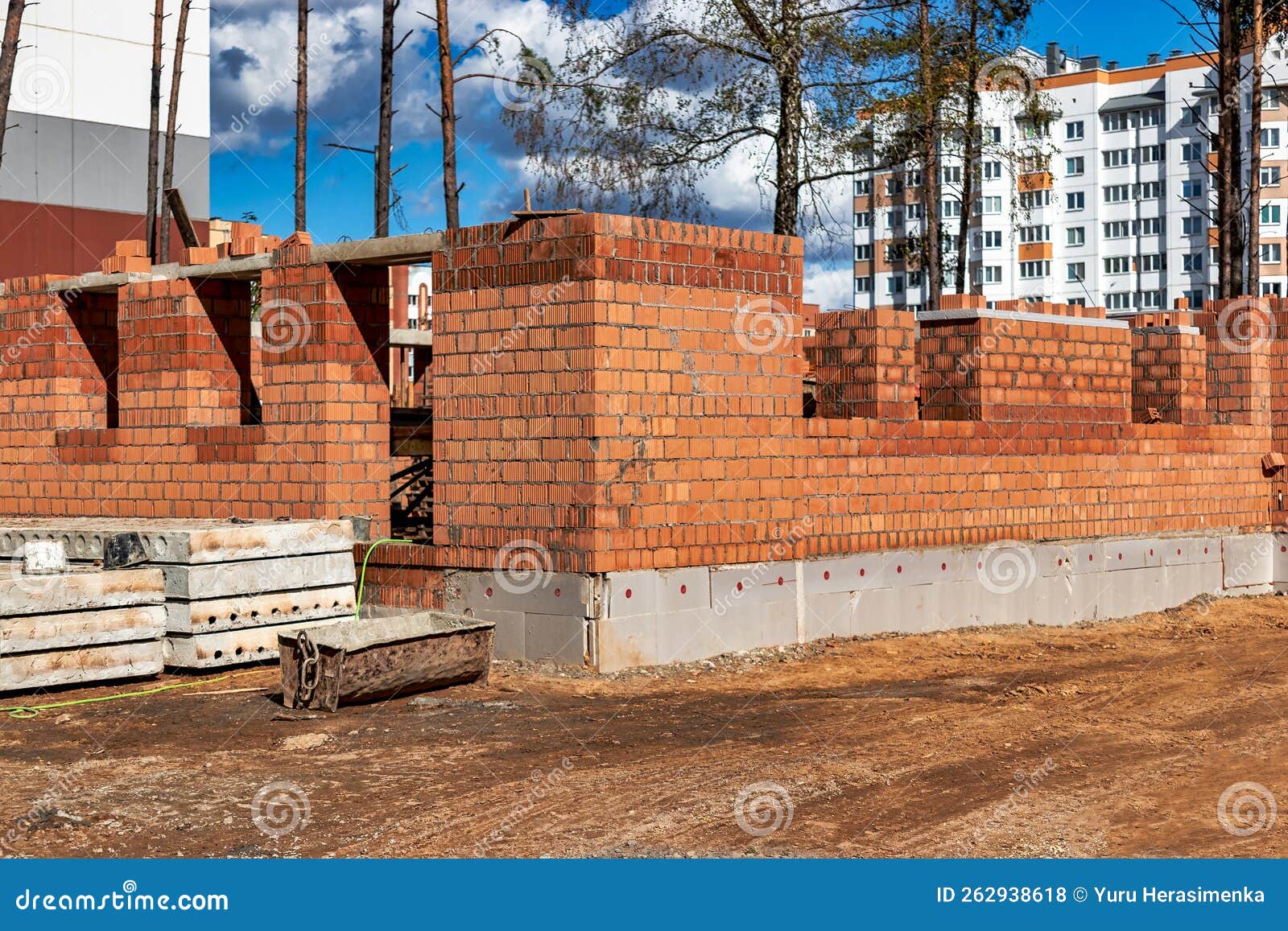 Construction of a Red Brick House. Modern Housing Construction ...