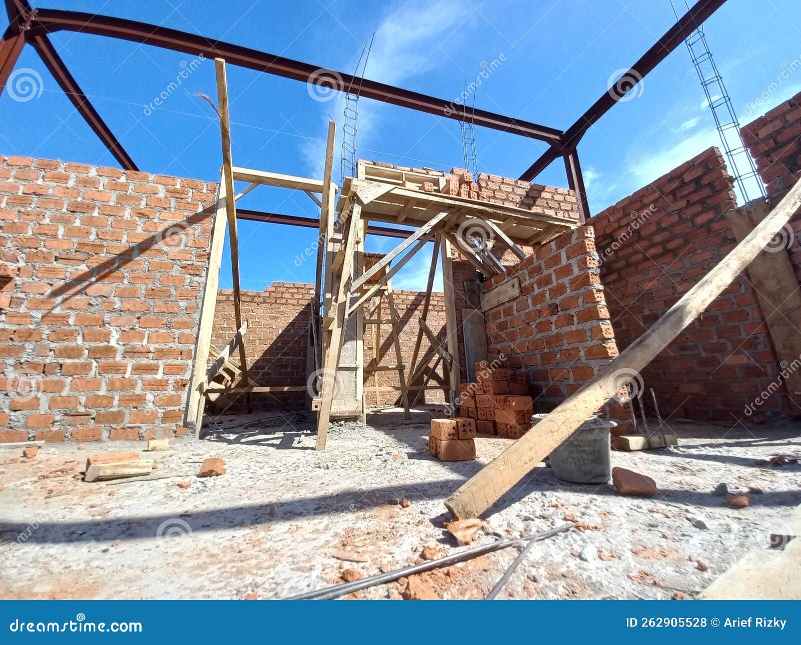 Construction of the Red Brick House during the Day Stock Photo - Image ...