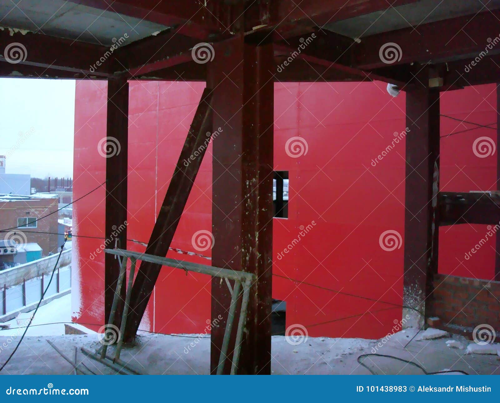 Construction Red Industrial Building Stock Image - Image of hoarfrost ...