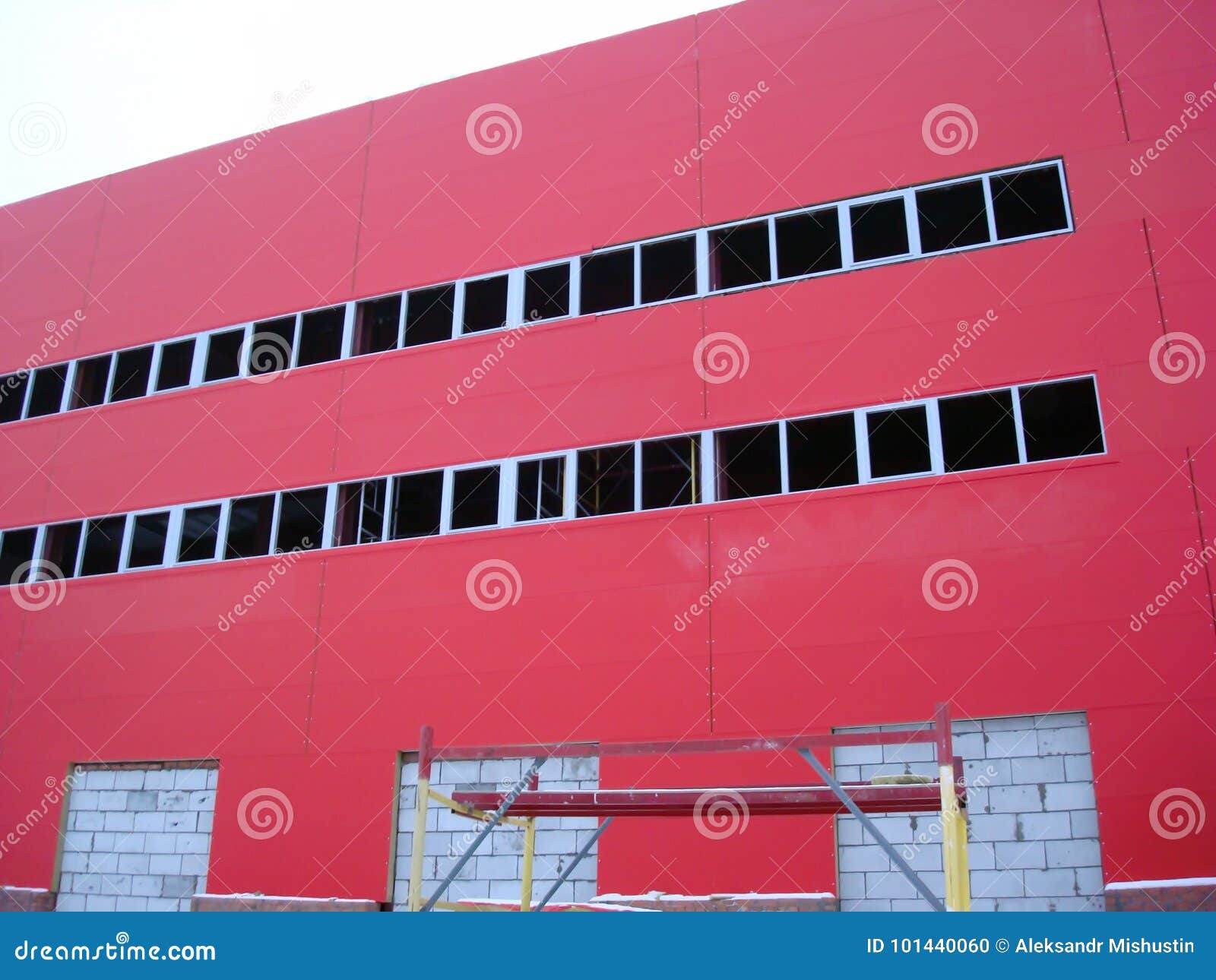 Construction Red Industrial Building Stock Photo - Image of openings ...