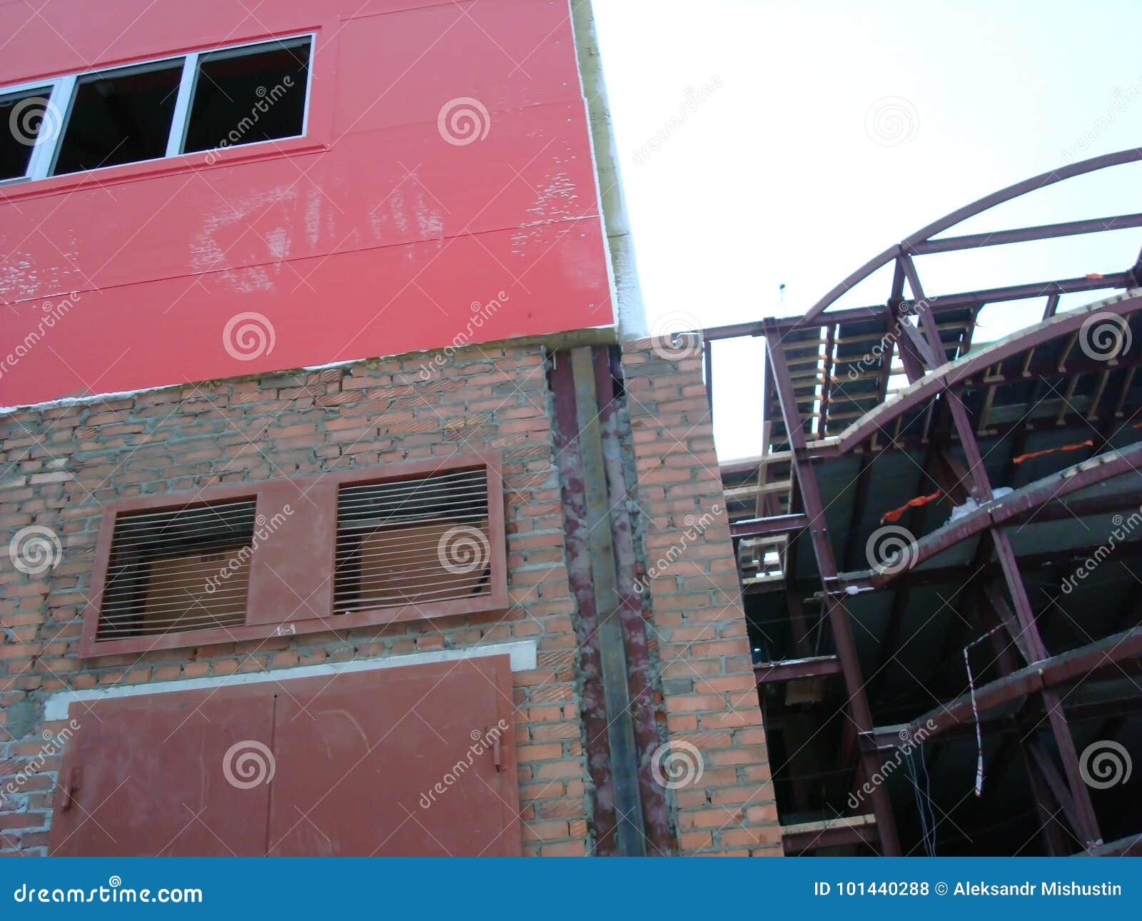 Construction Red Industrial Building Stock Photo - Image of iron ...