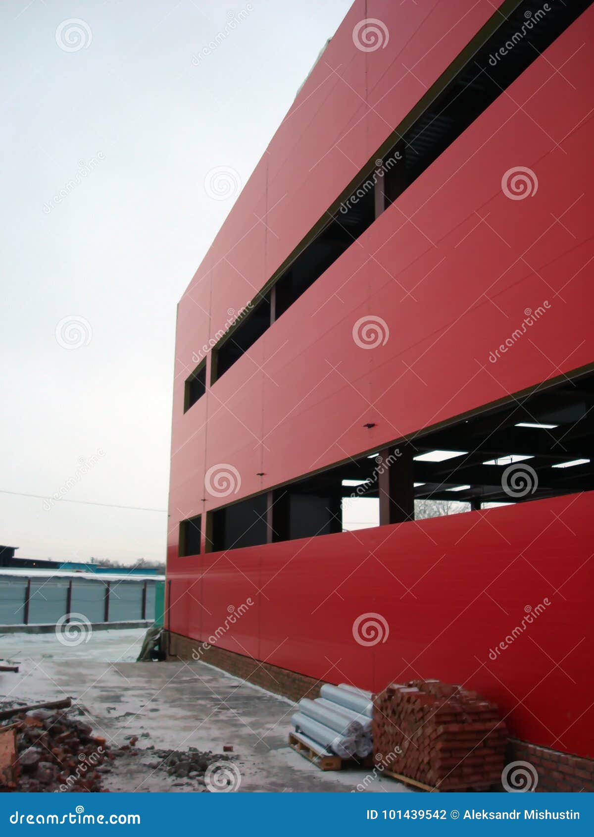 Construction Red Industrial Building Stock Photo - Image of work ...