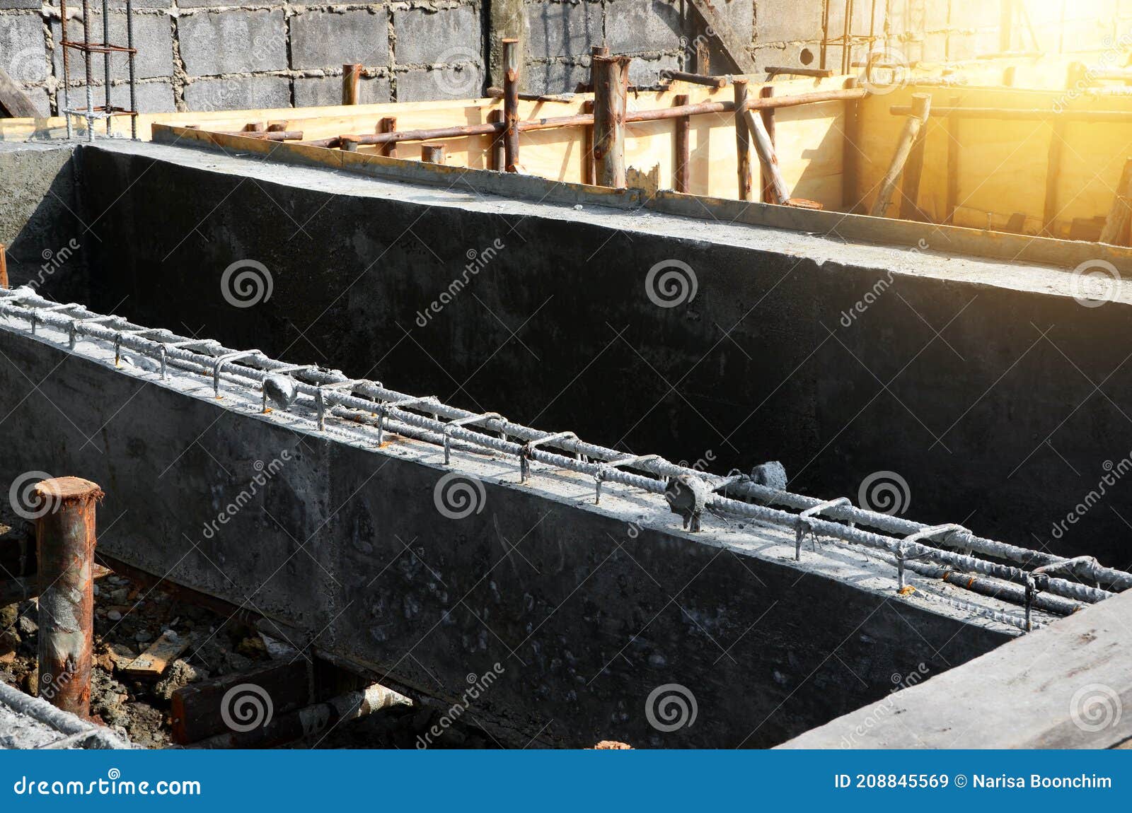 Construction of Steel Beams and Plastering for Building Foundations ...
