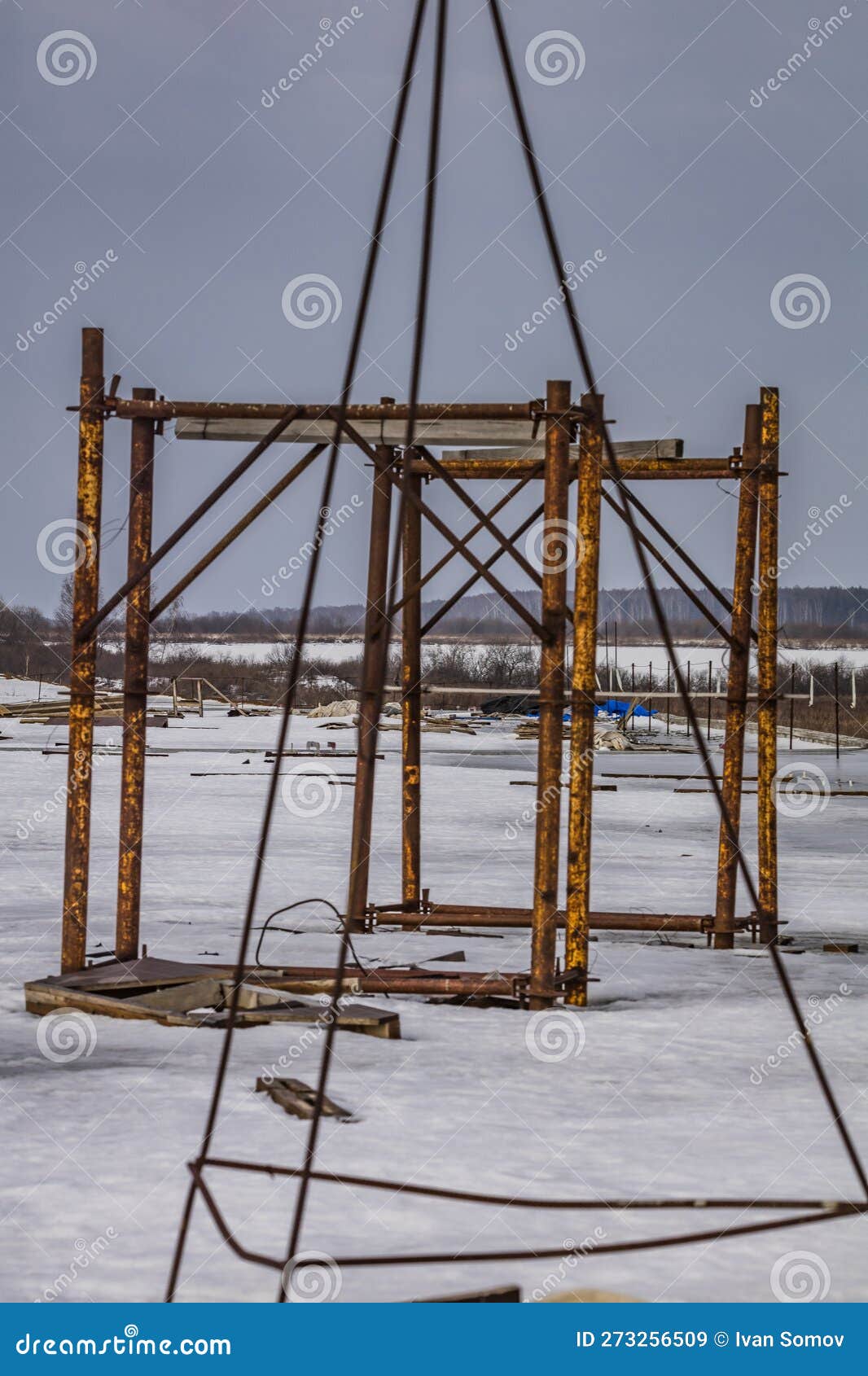 Construction of a Reinforced Concrete Bridge in Winter Stock Image ...