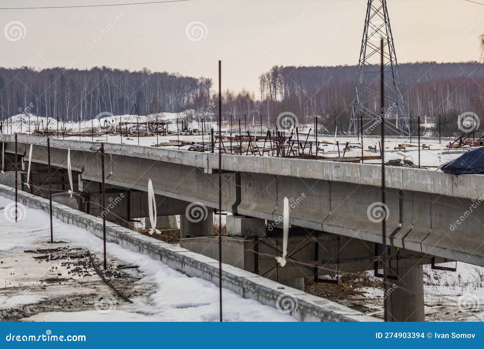 Construction of a Reinforced Concrete Bridge in Winter Stock Photo ...