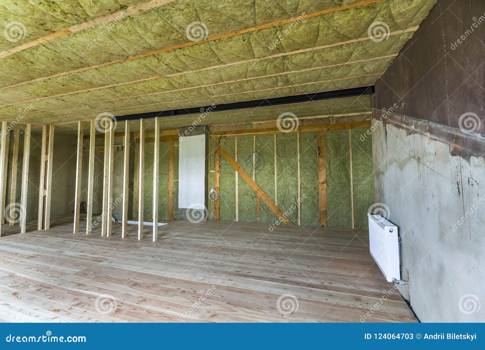 Construction and Renovation of Big Spacious Empty Unfinished Attic Room ...