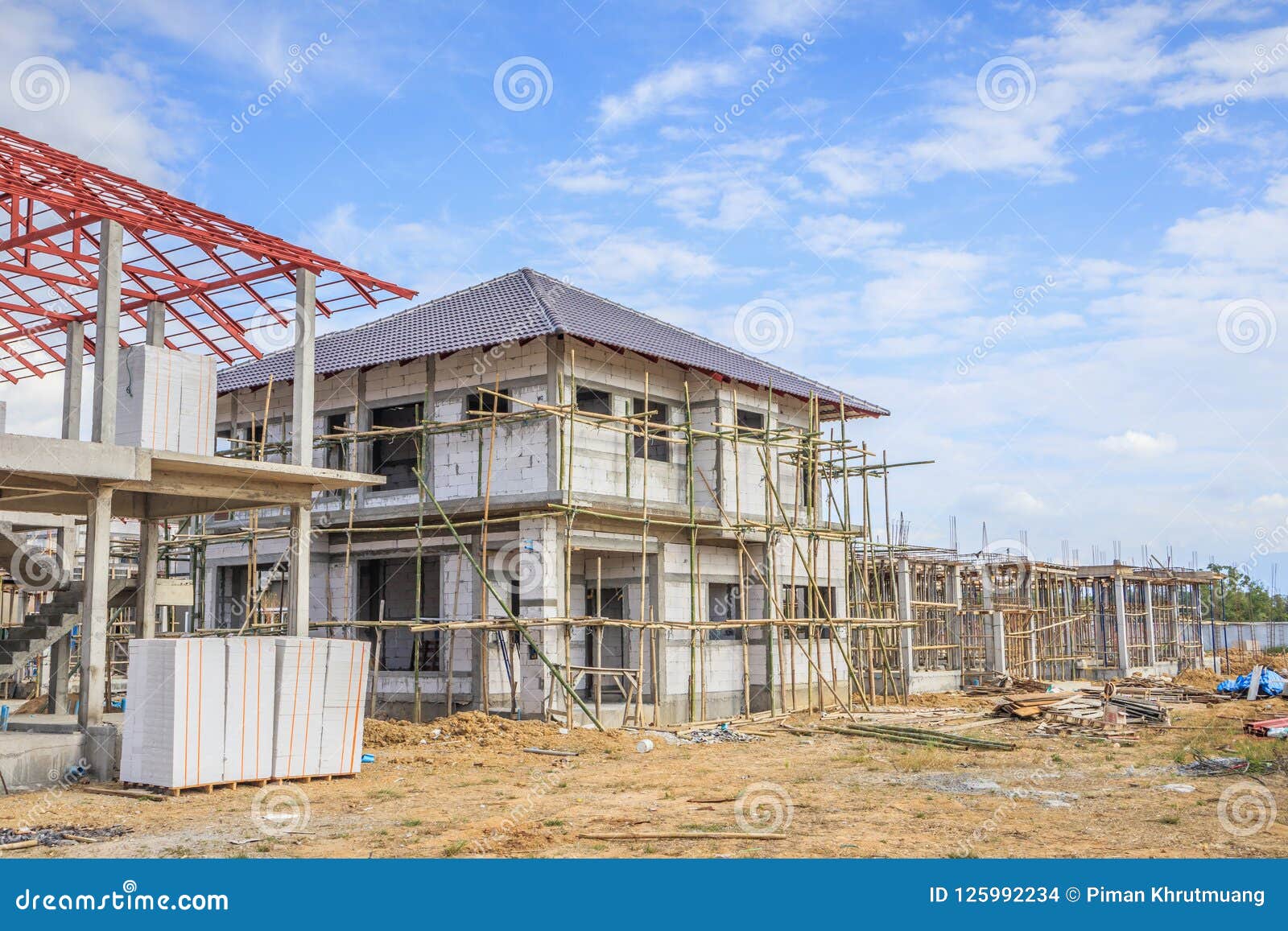 Construction Residential New House in Progress at Building Site Stock ...