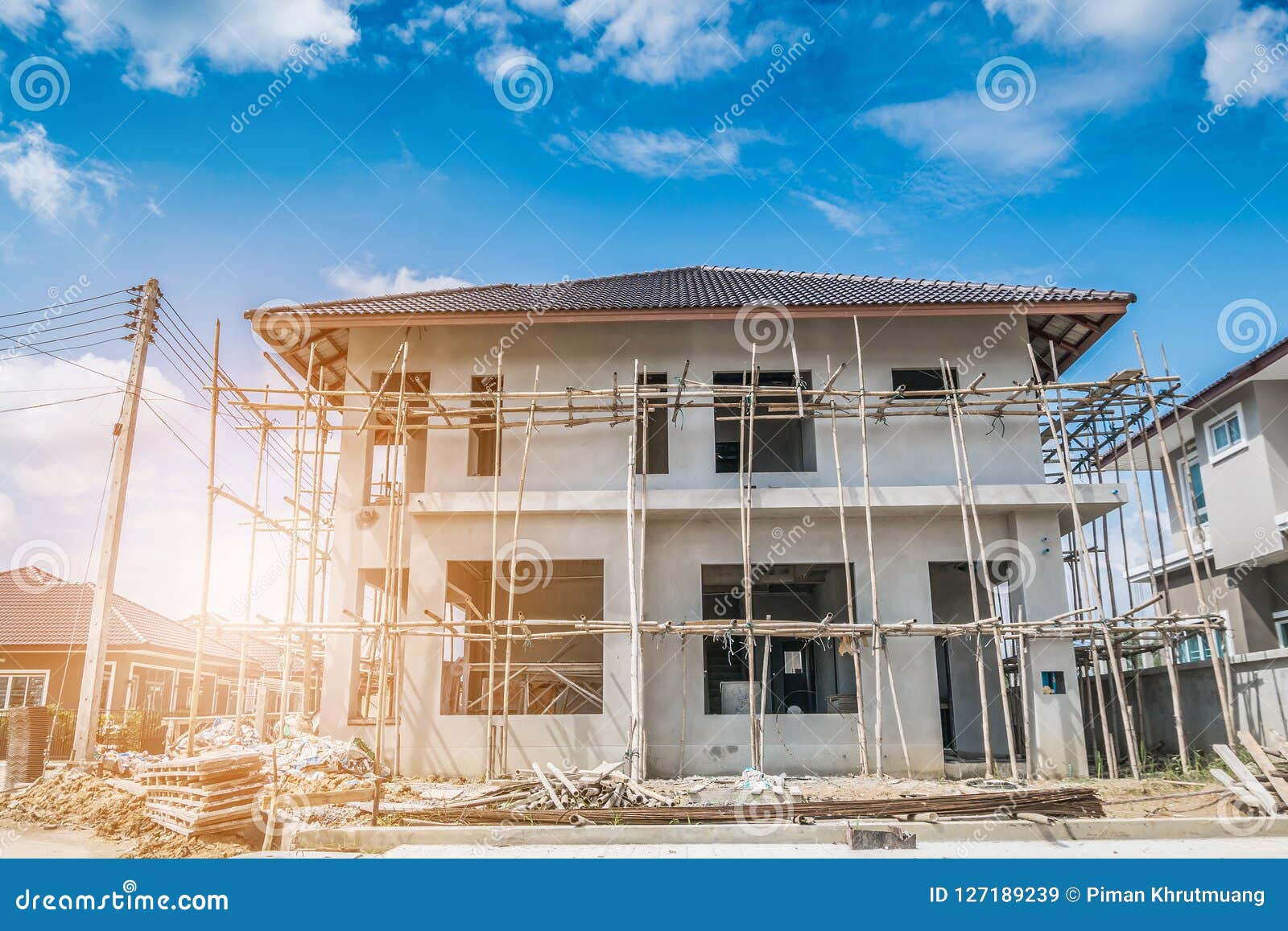 Construction Residential New House in Progress at Building Site Stock ...