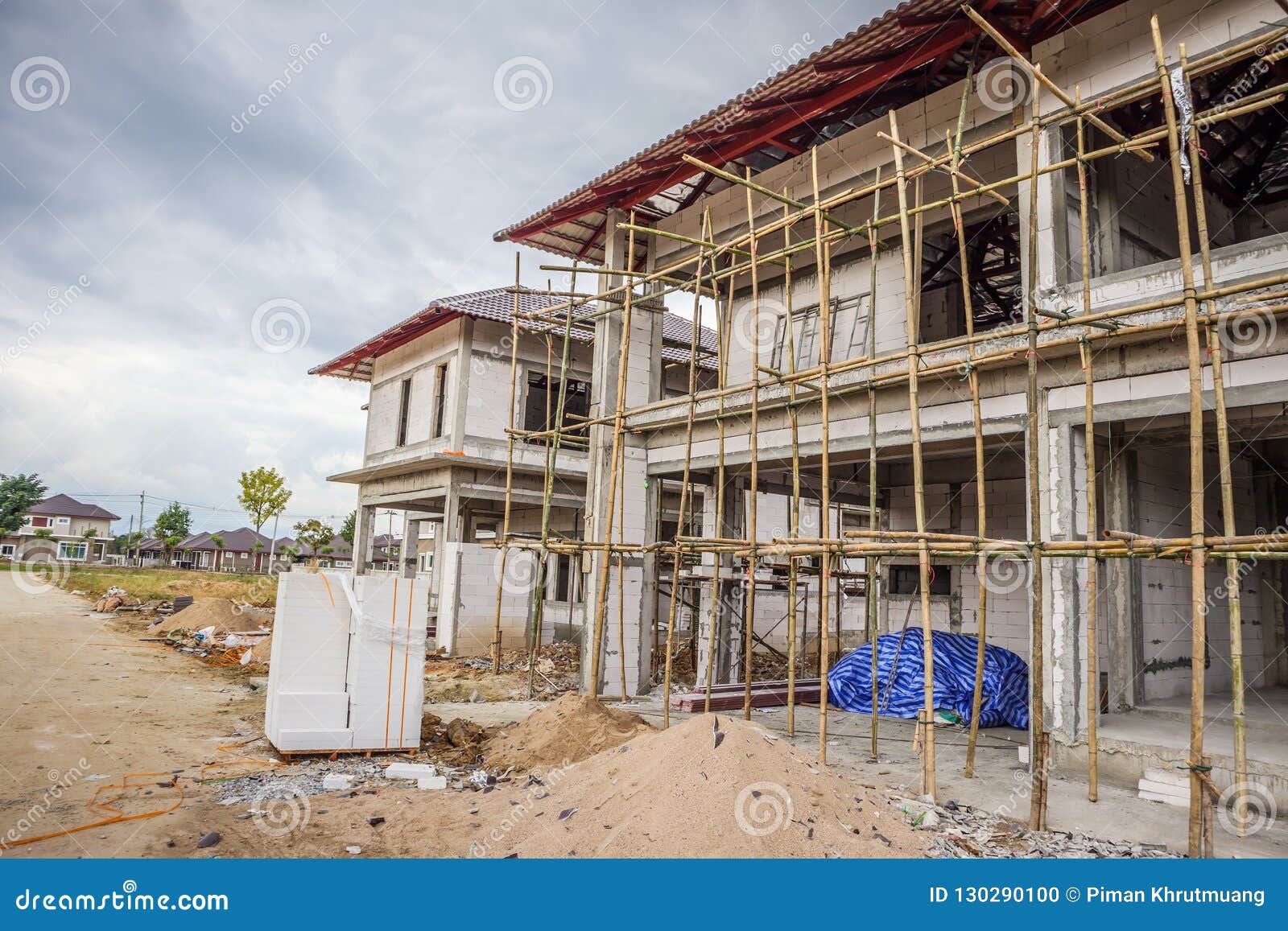 Construction Residential New House in Progress at Building Site Stock ...