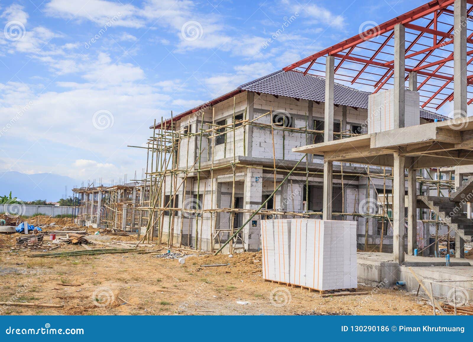 Construction Residential New House in Progress at Building Site Stock ...