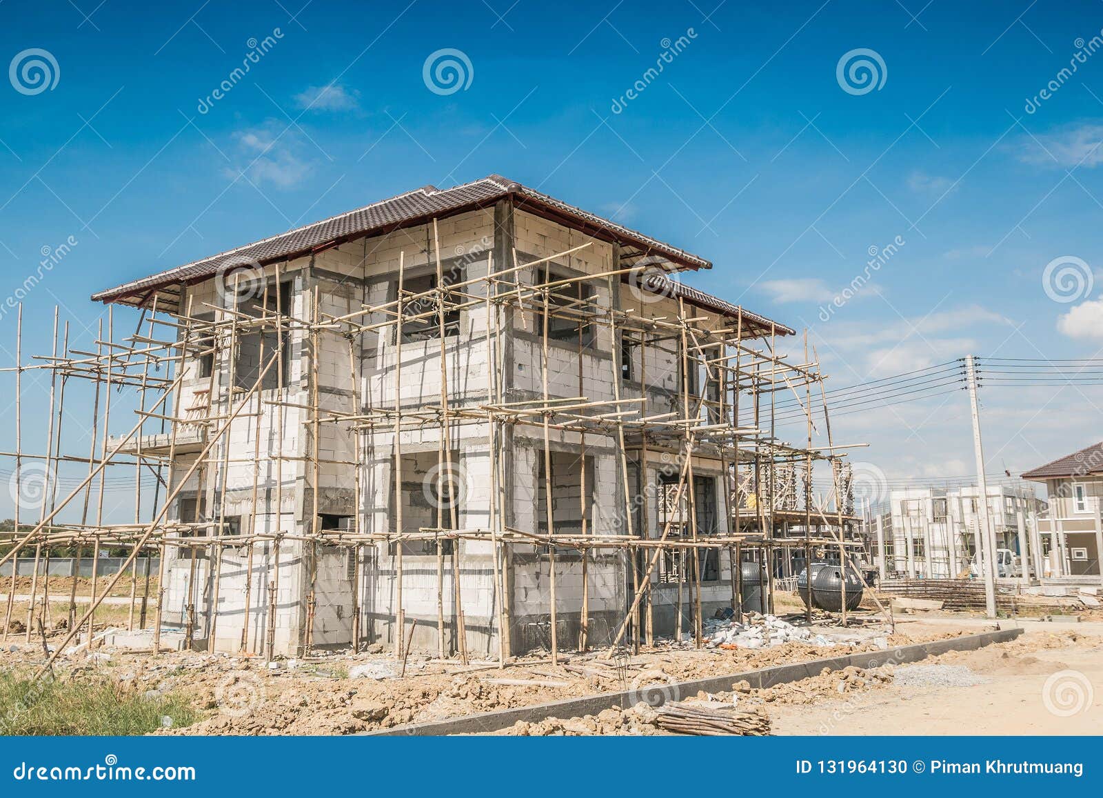Construction Residential New House In Progress At Building Site Stock ...