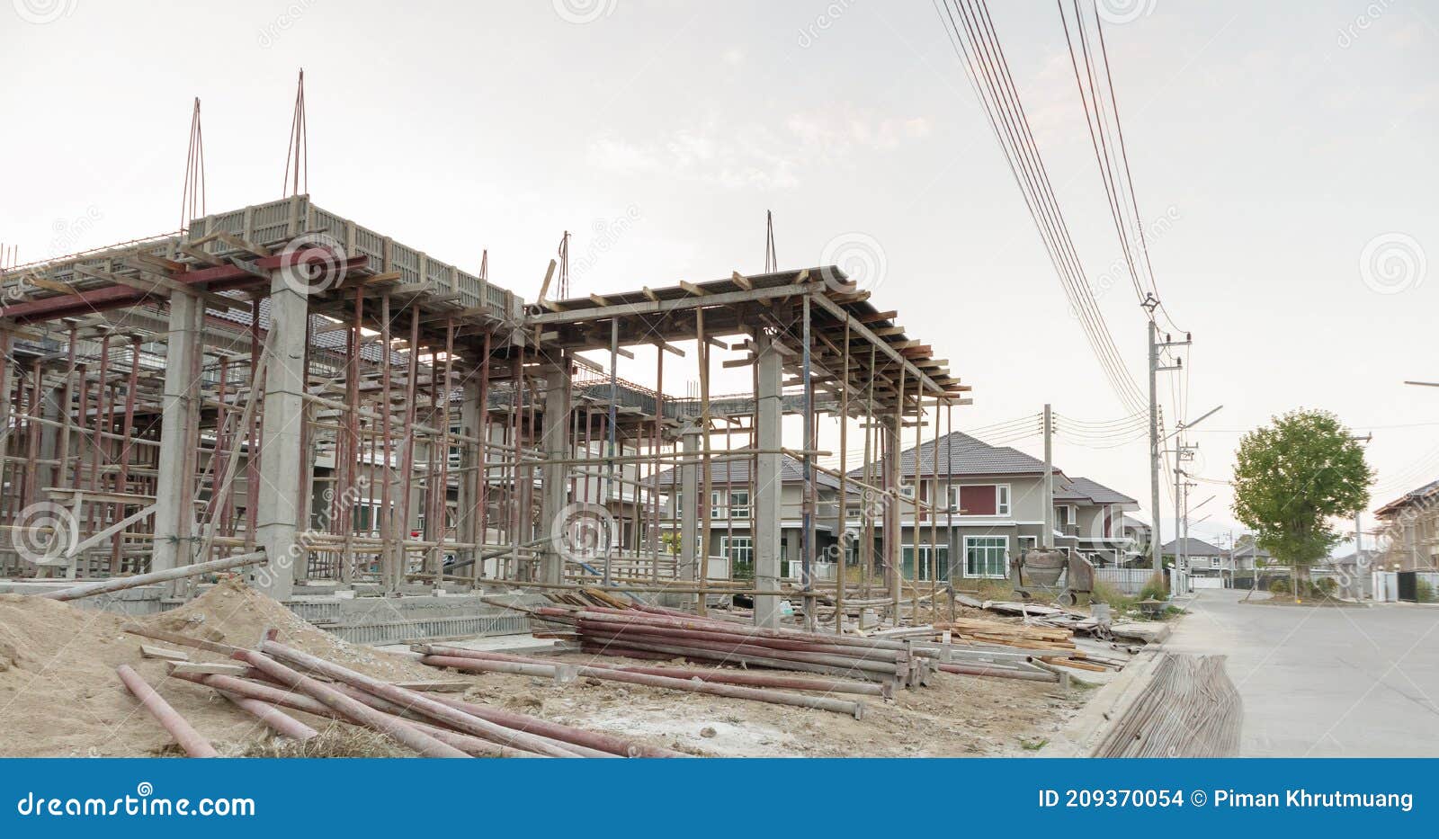 Construction Residential New House in Progress at Building Site Stock ...