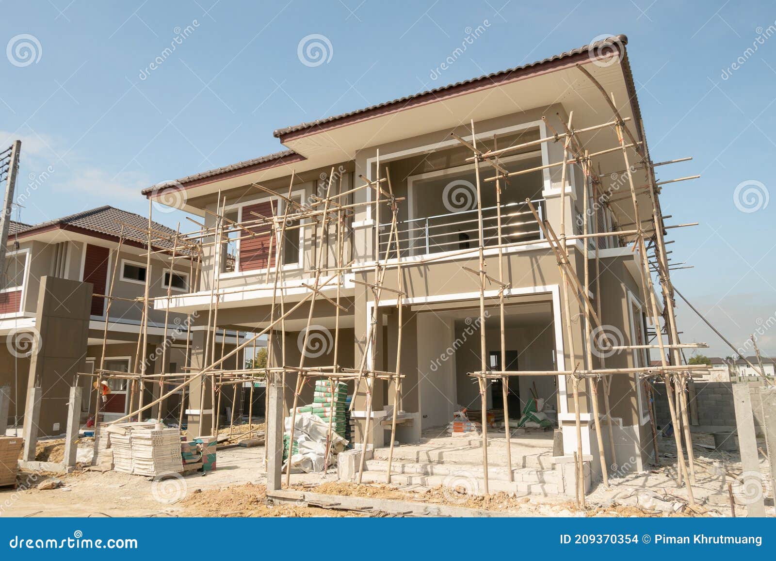 Construction Residential New House in Progress at Building Site Stock ...