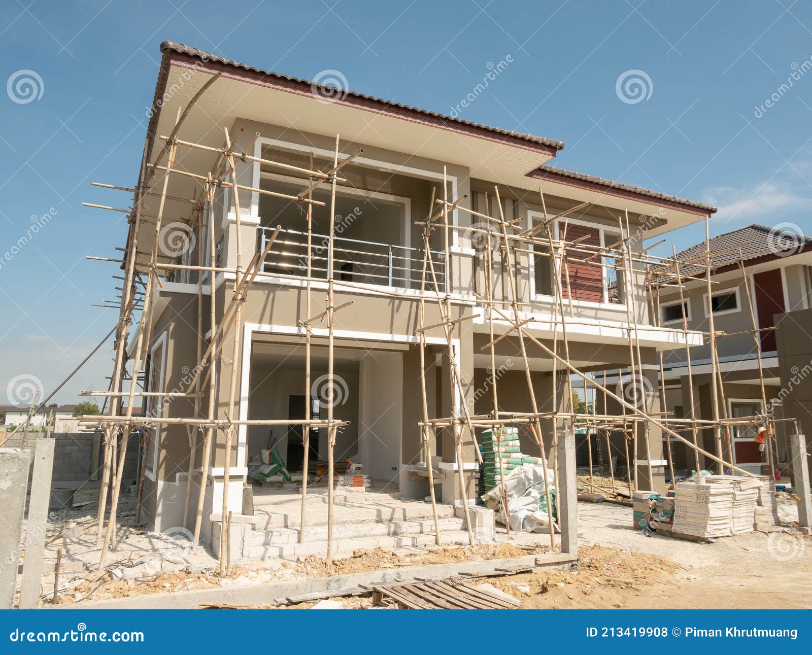 Construction Residential New House in Progress at Building Site Stock ...