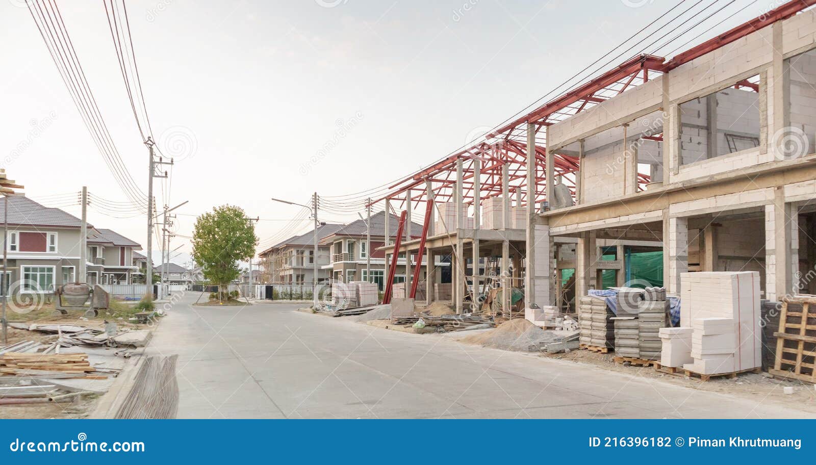 Construction Residential New House in Progress at Building Site Stock ...