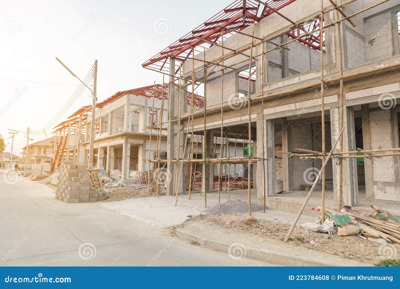 Construction Residential New House in Progress at Building Site ...