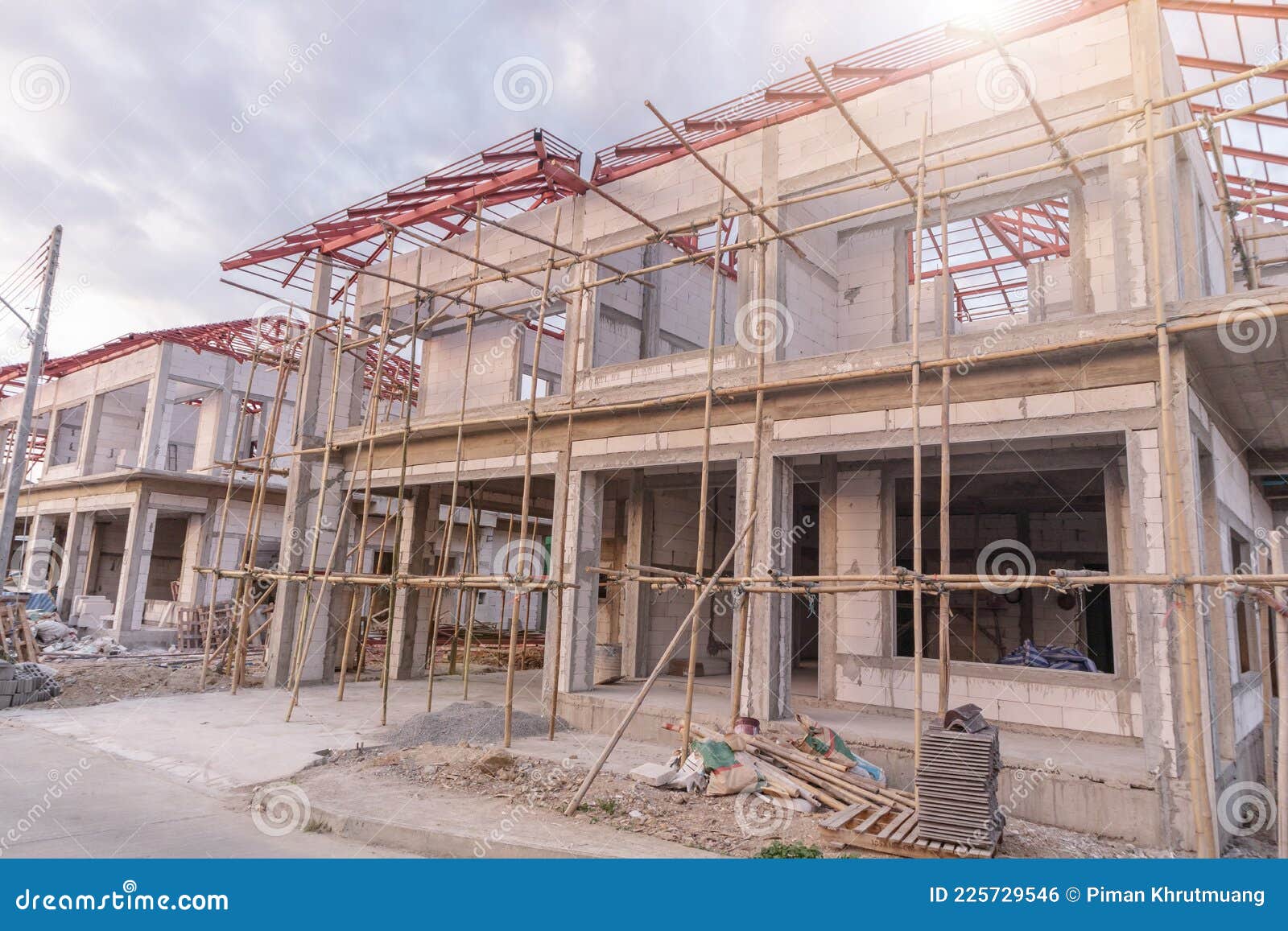 Construction Residential New House in Progress at Building Site Stock ...