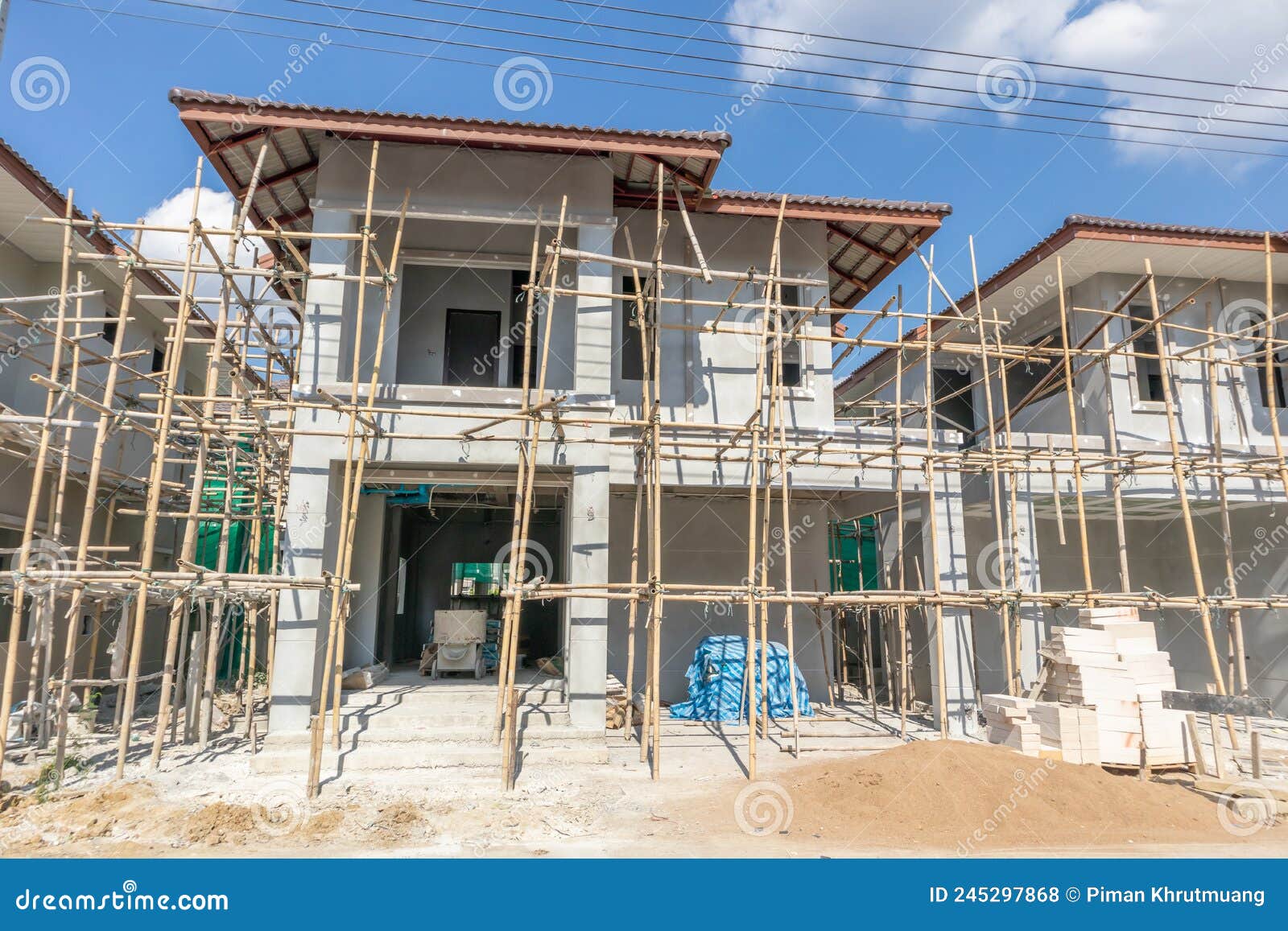 Construction Residential New House in Progress at Building Site Housing ...