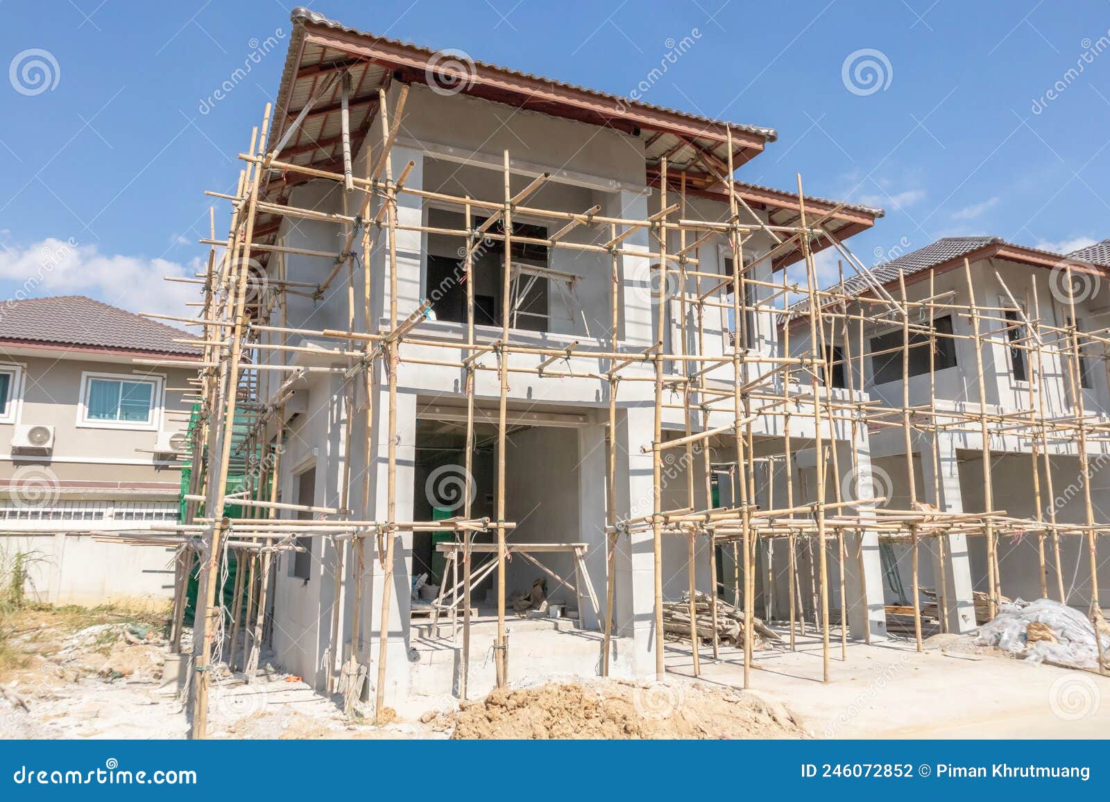 Construction Residential New House in Progress Stock Photo - Image of ...