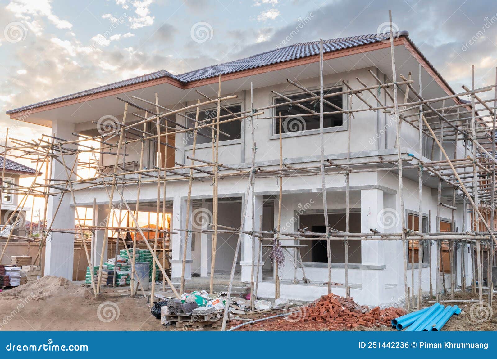 Construction Residential New House in Progress at Building Site Housing ...
