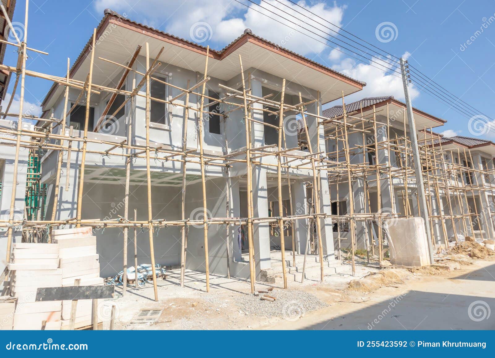Construction Residential New House in Progress at Building Site Housing ...