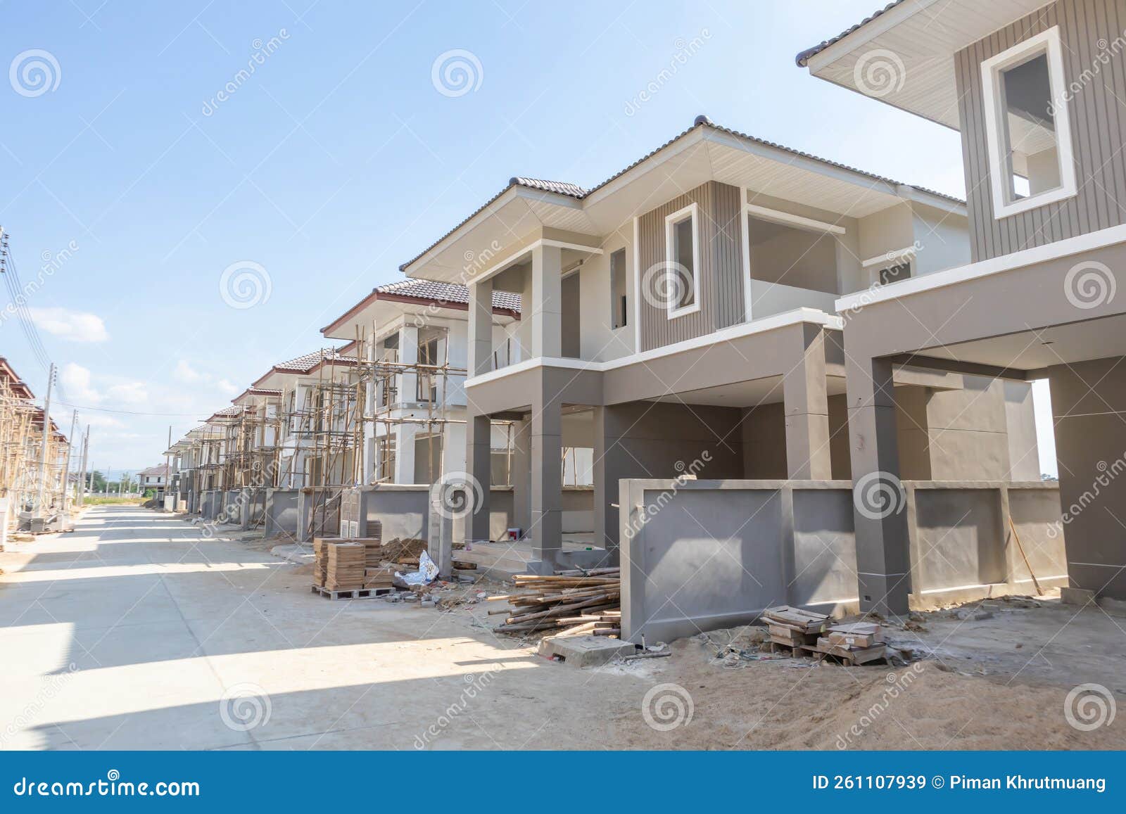 Construction Residential New House in Progress at Building Site Housing ...