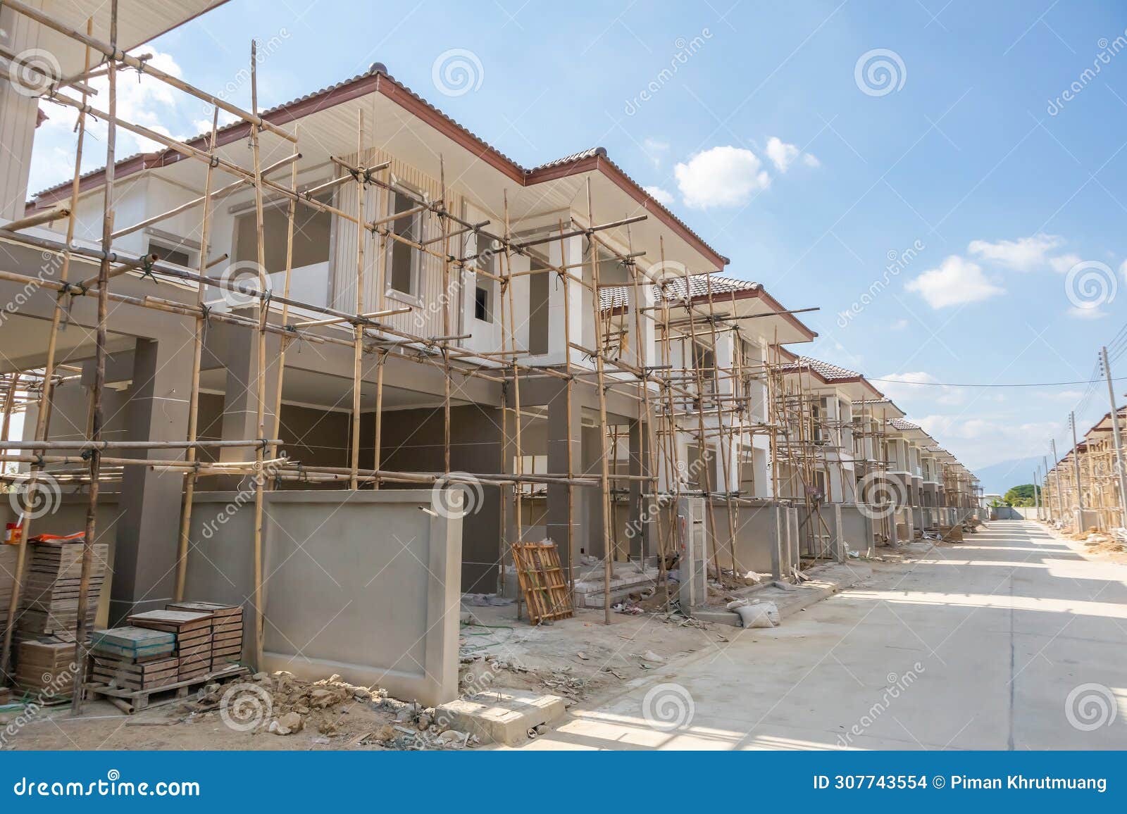 Construction Residential House in Progress at Building Site Housing ...