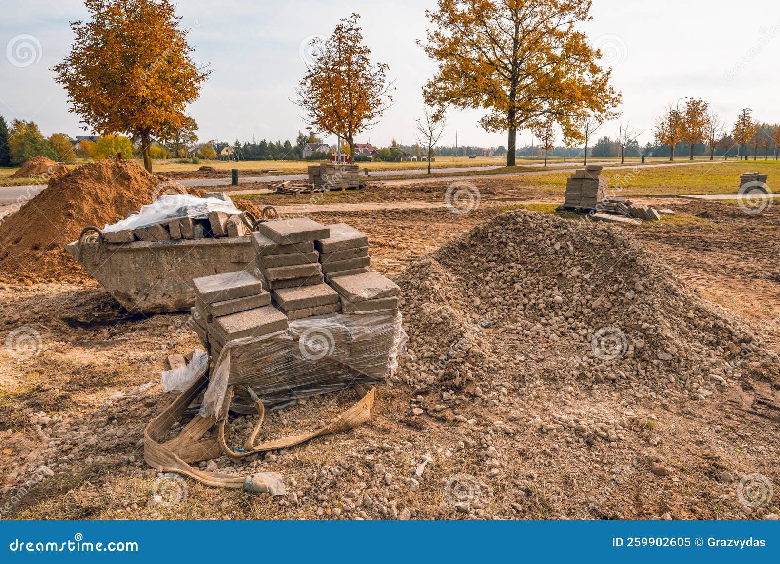 Construction Road Site with a Pile of Old Stone Blocks Stock Image ...