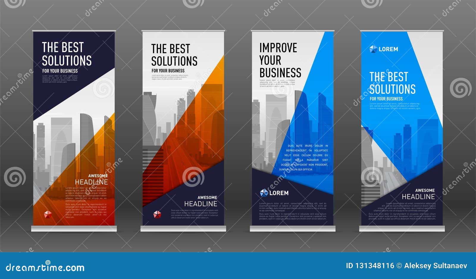 Construction Roll Up Banner Design Templates Set Stock Vector ...