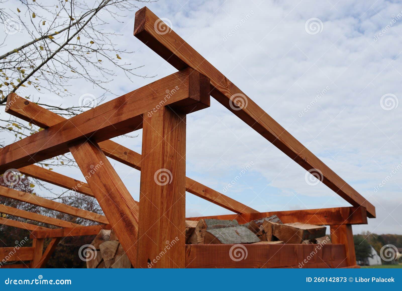 The Construction of the Roof. the Connection of the Rafter Beam Stock ...
