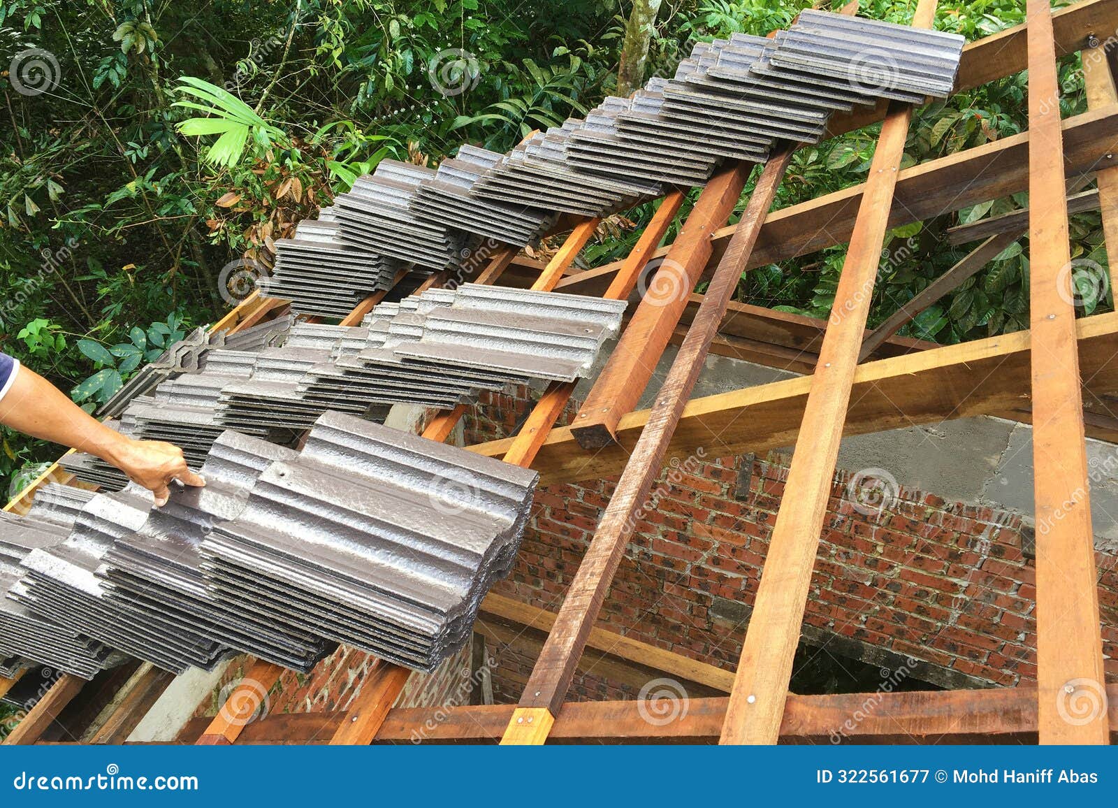 Construction of Roof Top Frame Using Wood Stock Image - Image of ...