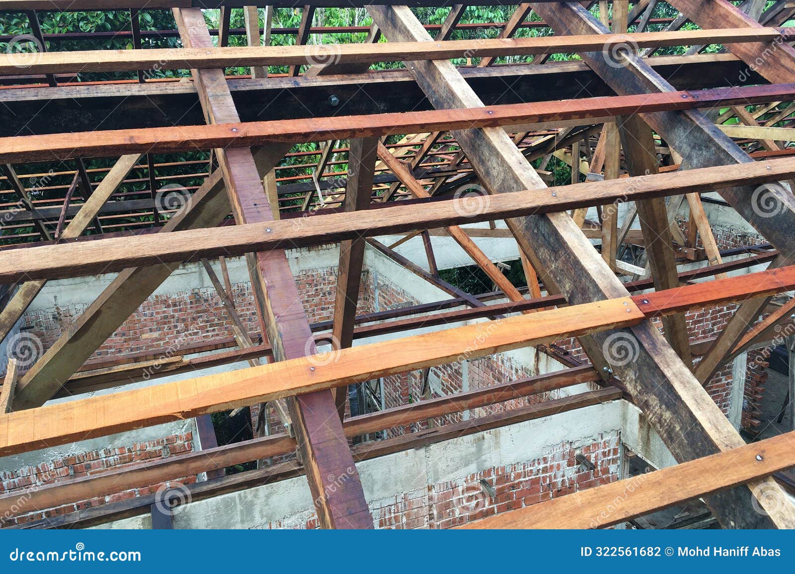 Construction of Roof Top Frame Using Wood Stock Photo - Image of build ...
