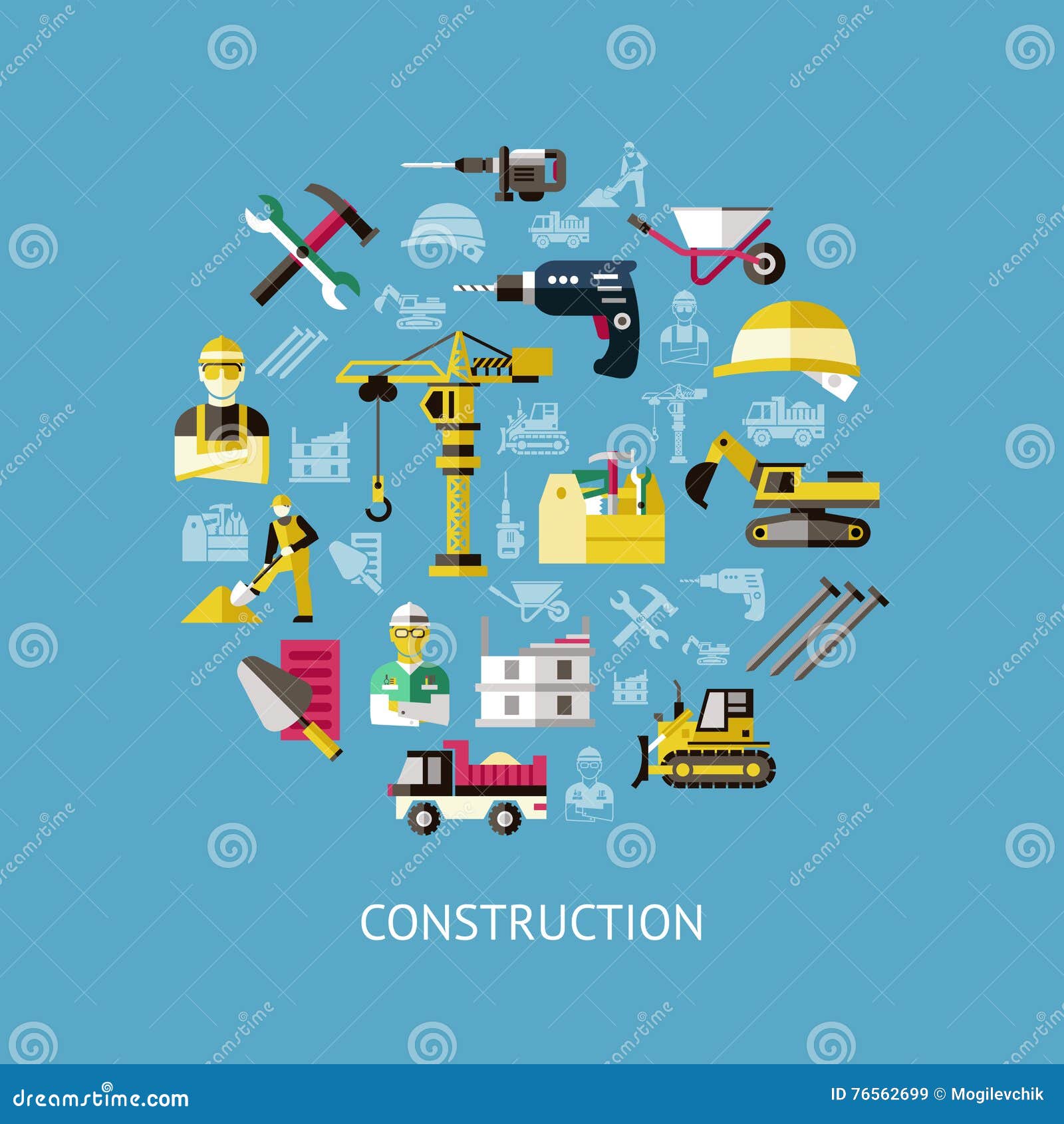 Construction Round Composition Stock Vector - Illustration of skid ...