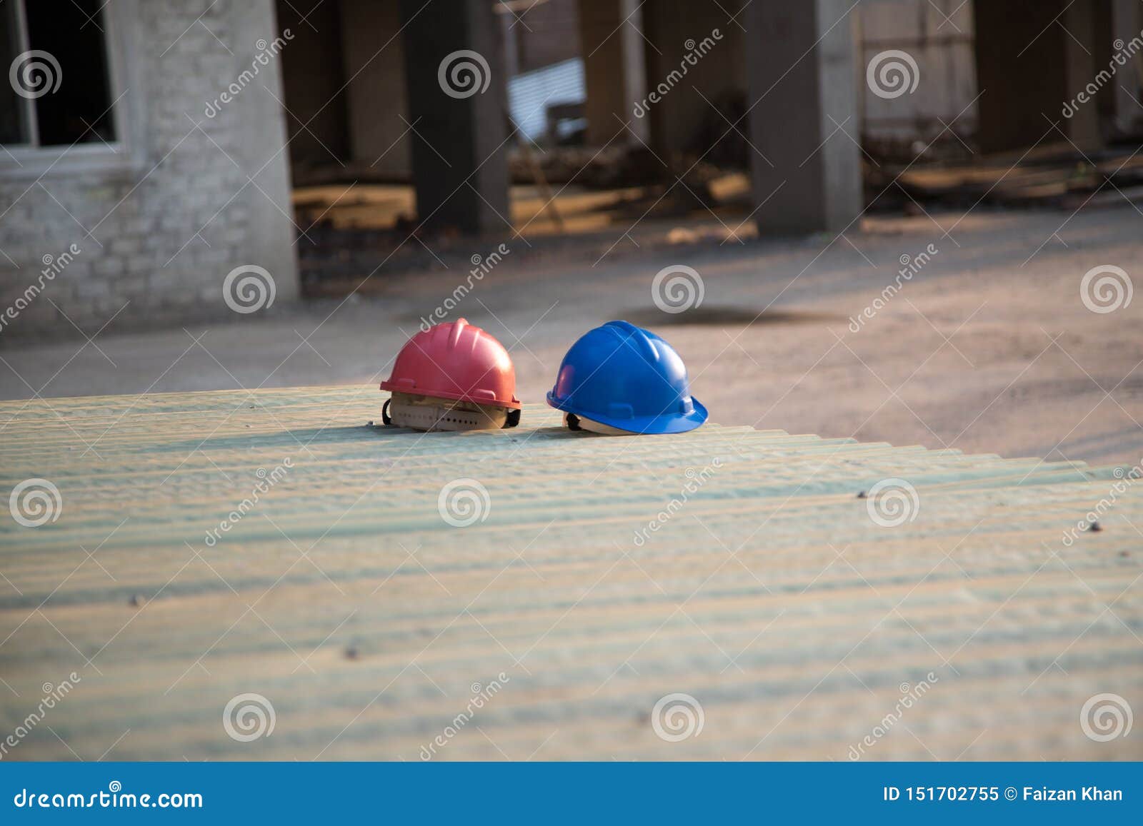 Construction Safety Helmets at a Under Construction Building Stock ...