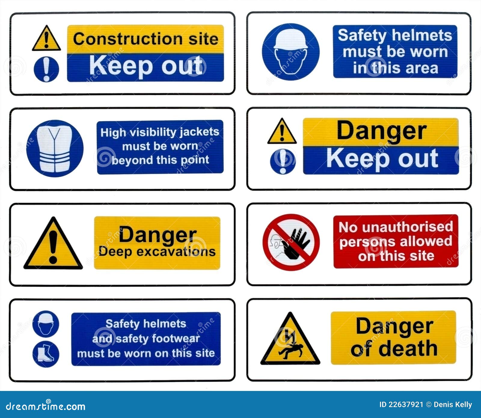 Construction Signs On A Board With Construction Site In The Background ... Construction Signs On A Board With Construction Site In The Background ...