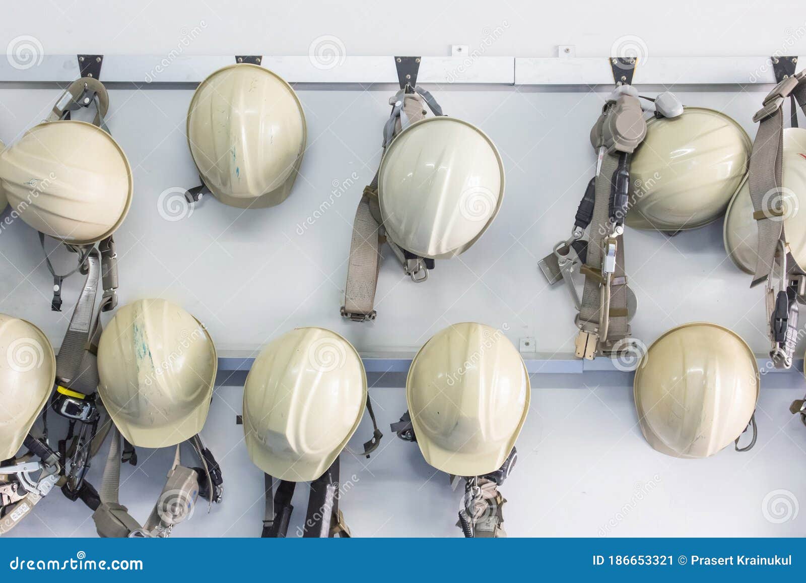 Construction Safety Helmet Hanging on Wall Stock Image - Image of ...