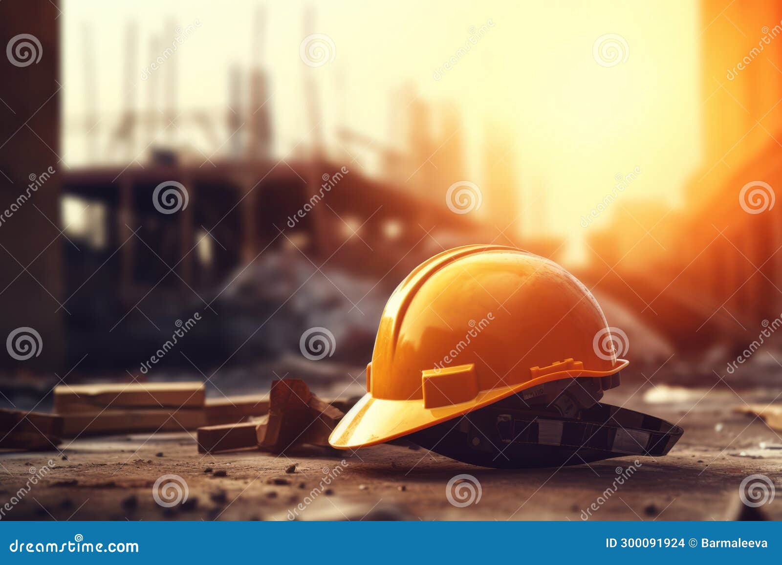 Construction Safety Helmet on the Background of Blurred Construction ...