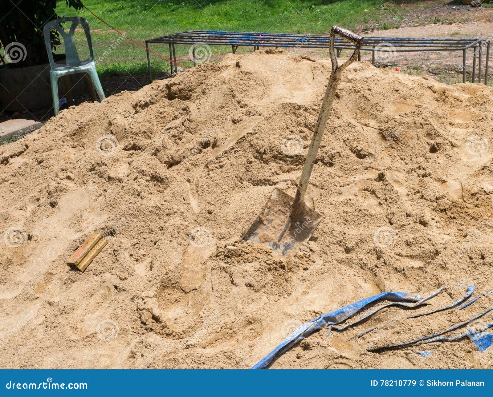 Construction Sand with Shovel Stock Image - Image of fine, construct ...
