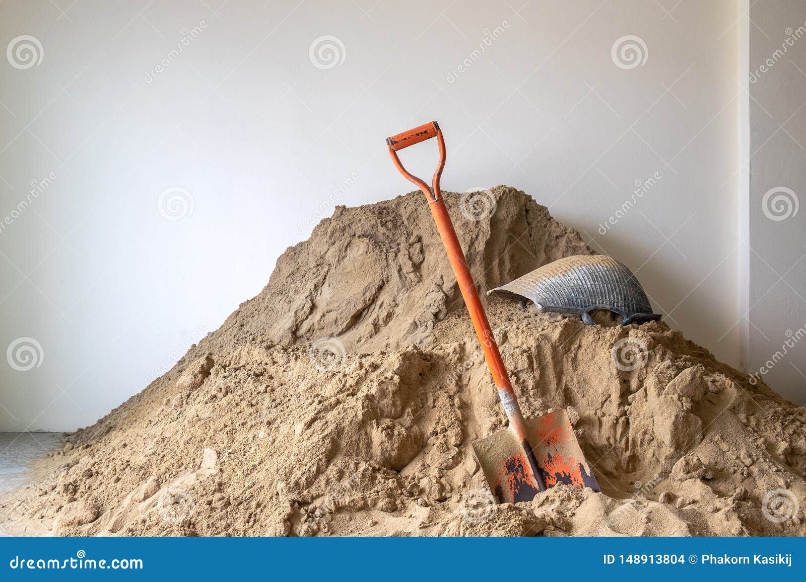 Construction Sand with Shovel in the Construction Work Site for ...