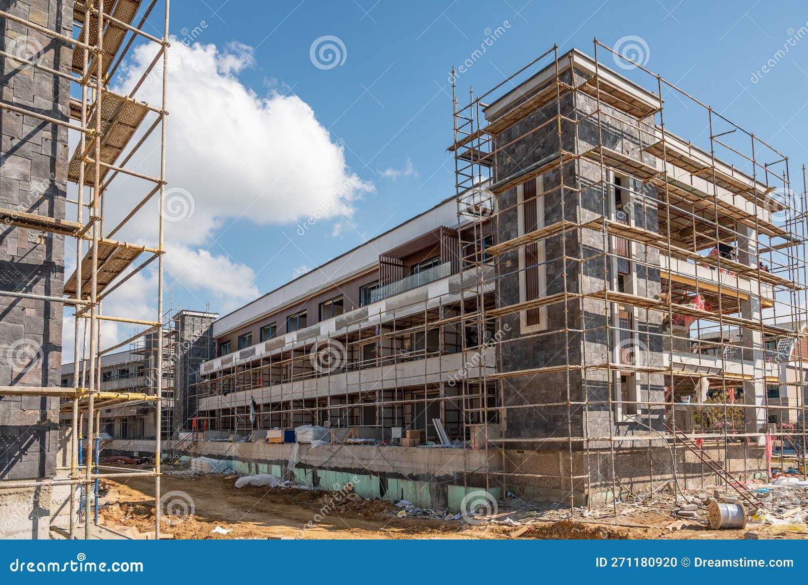 Construction Scaffolding Built on a New Apartment Building. New ...