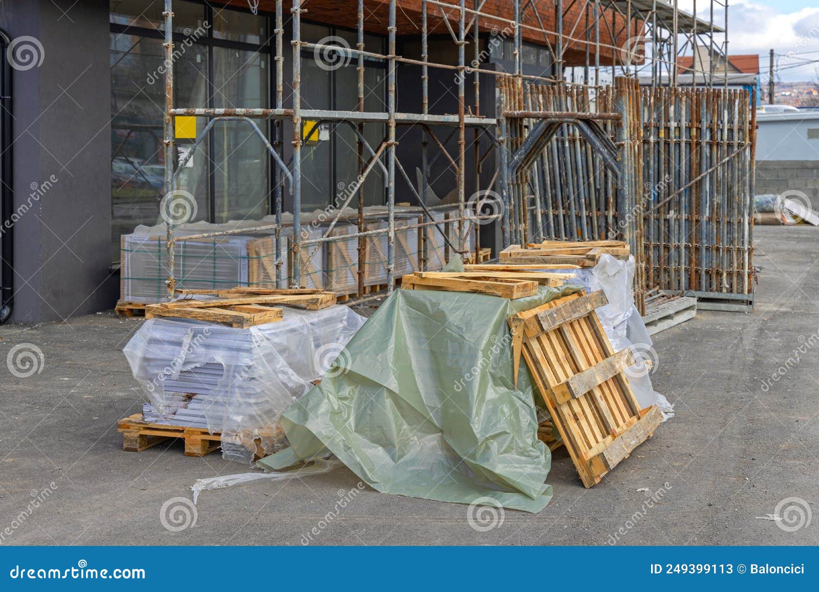 Construction Scaffoldings Pallets Material Stock Image - Image of ...