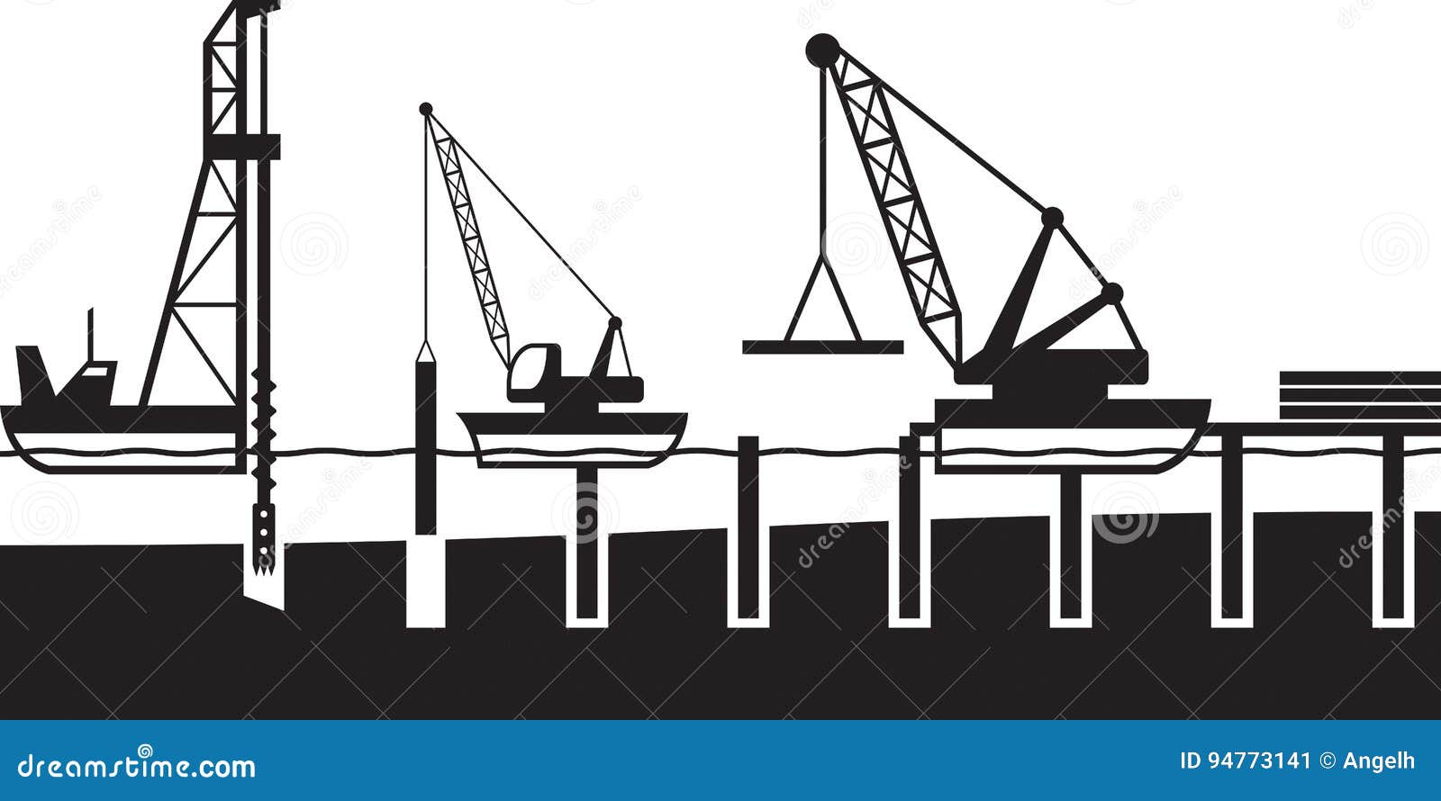Construction of sea port stock vector. Illustration of equipment - 94773141