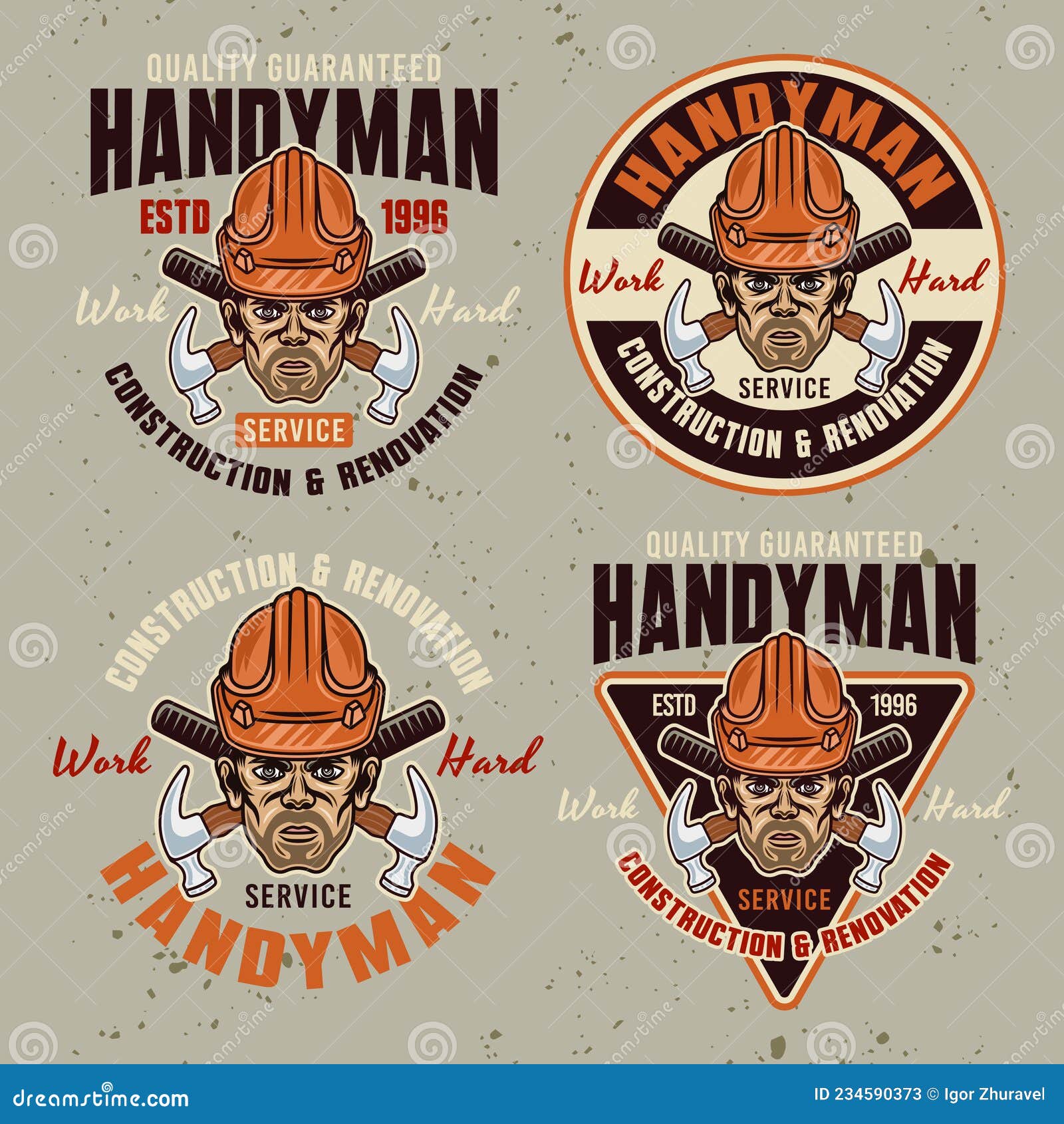 Construction Service and Renovation Works Set of Vector Emblems, Labels ...