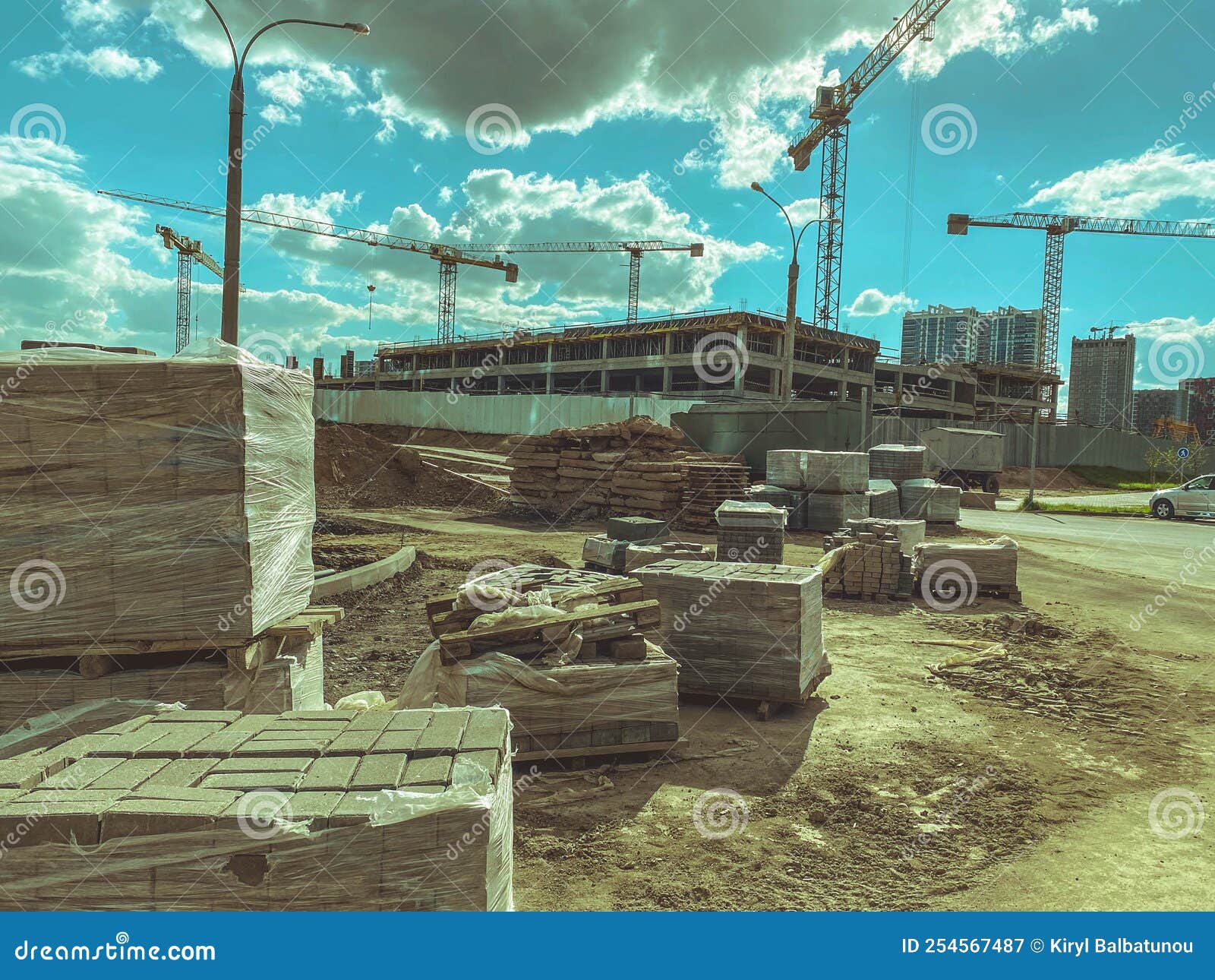 Construction of a Shopping Center. Building Walls from Blocks Using a ...