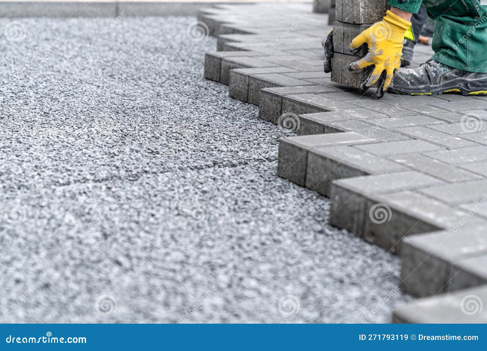 Construction of a Sidewalk from Concrete Blocks Stock Image - Image of ...