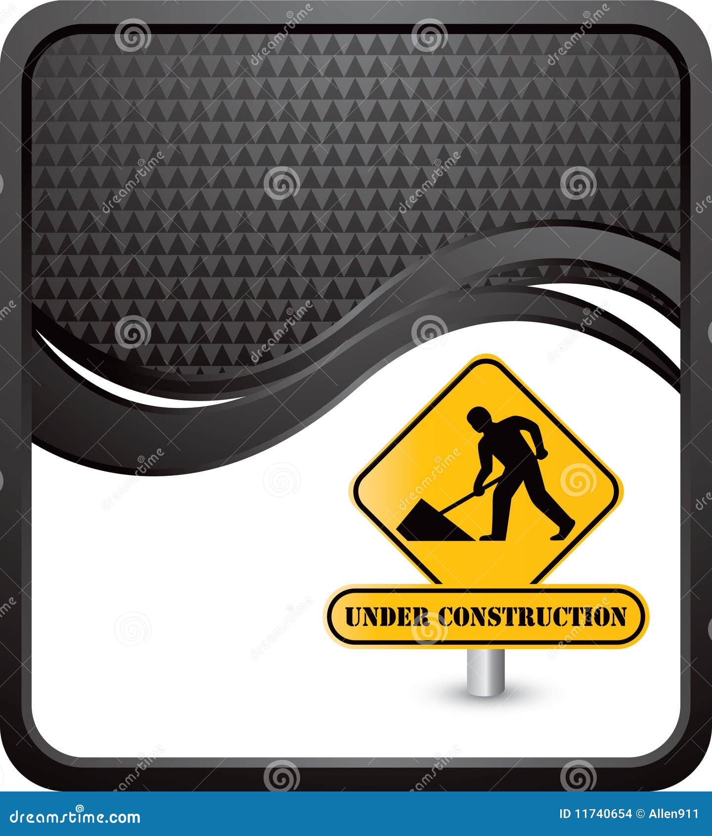 Construction Sign on Black Checkered Wave Backdrop Stock Vector ...