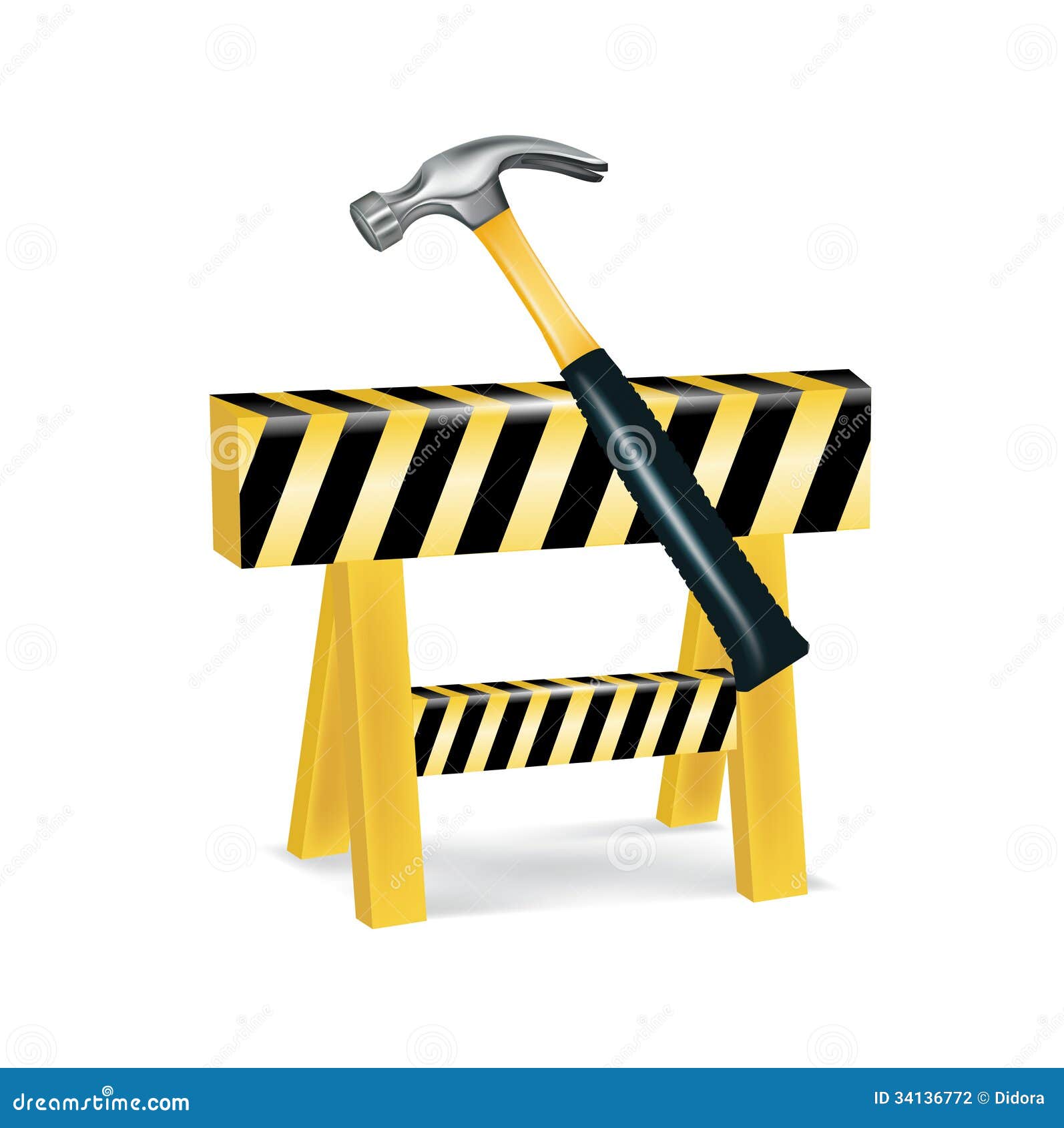 Construction Sign and Hammer Isolated Stock Illustration - Illustration ...