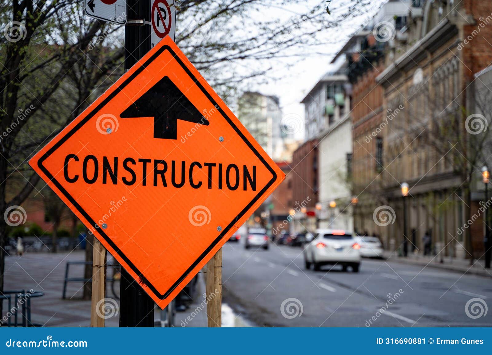 Construction Sign on the Roadside Stock Image - Image of outdoors ...