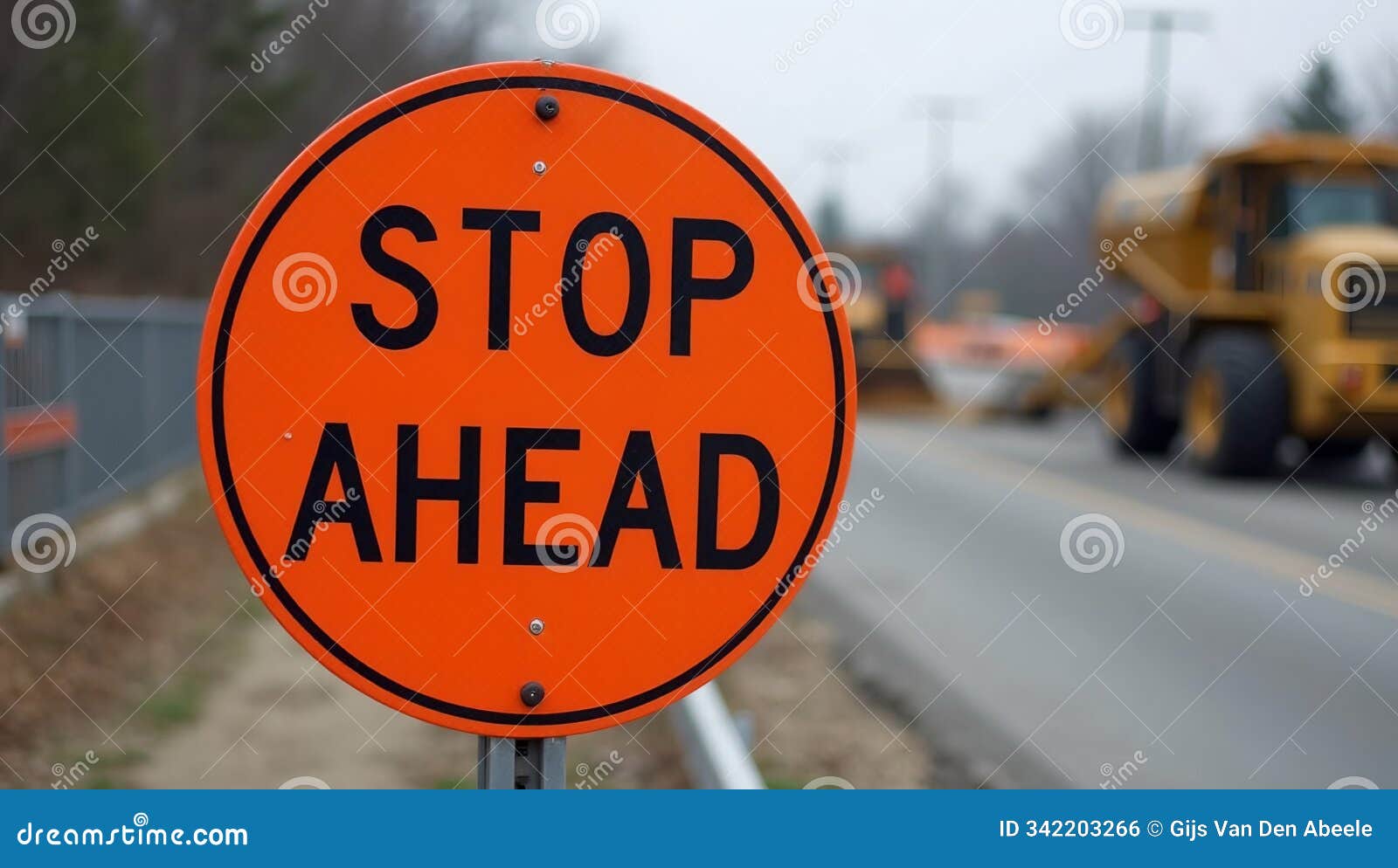 Construction Sign STOP AHEAD on Orange Background Road Work with ...